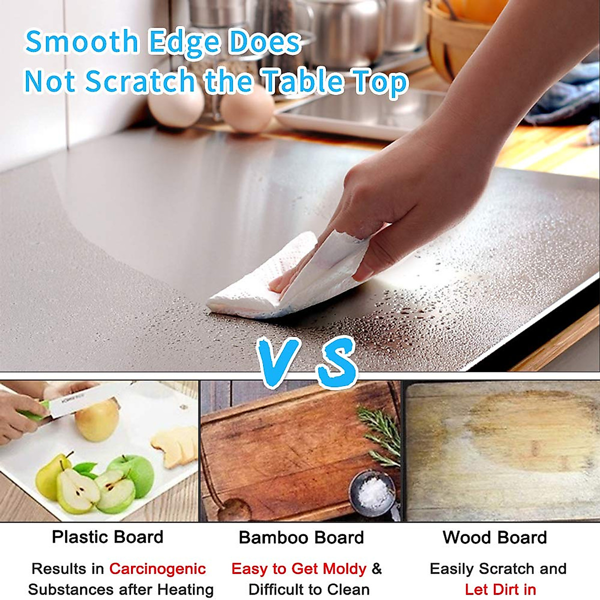 LandHope Large Cutting Board 304 Stainless Steel Cutting Board Metal Baking Mat Non Stick Thick Board Cutting Fruit Vegetable Meat Kneading Rolling Bread Pizza Biscuits Dough Sturdy Kitchen