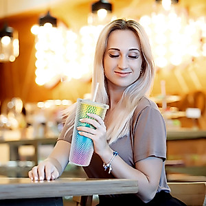 Luxfuel 24 oz DIY Studded Tumbler with Lid and Straw, Reusable Plastic Acrylic Cup,Double Walled Matte Travel Tumbler for Iced Coffee, Cold Water,Smoothie,Wide Mouth,Spill Proof,100% BPA Free,2 Pack