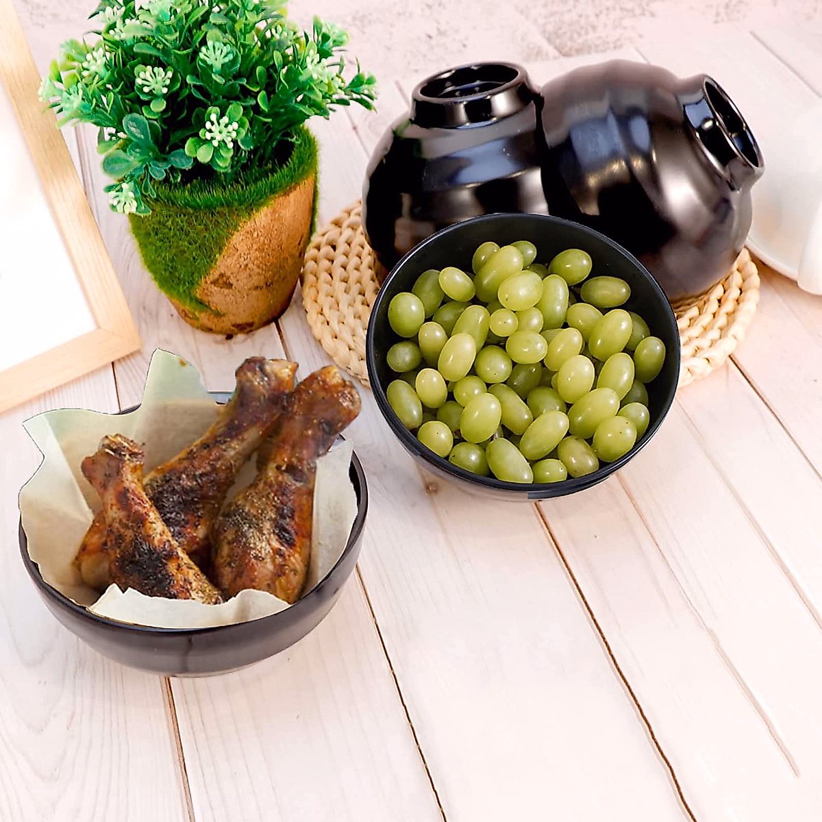 Ganydet Black Dip Bowls 6 Packs, 8.5oz Melamine Bowls, Small Dessert Bowls Soup Bowls, Matte Black Plastic Bowls for Rice Soup Ice Cream Snacks Side Dishes Dipping Sauces, 4.5'' × 2.1''