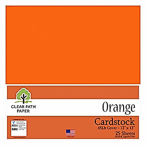 Orange Cardstock - 12 x 12 inch - 65Lb Cover - 25 Sheets - Clear Path Paper