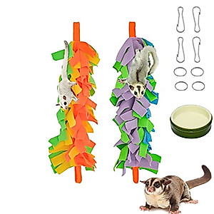 FABMODE 2 Packs Small Pet Toys, Sugar Glider Cage Accessories, Climbing Toys Swing Toys, Suitable for Ferret Birds Parrots Hamster Squirrel Chinchilla Guinea Pigs (with one Water Bowl)