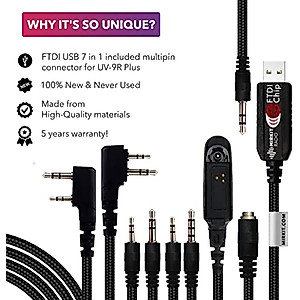 MIRKIT FTDI USB Baofeng Programming Cable 7 in 1 Compatible with Ham Radios: Baofeng UV-5R, UV-82, Baofeng BF888S, UV-9R, Baofeng BF-F8HP, Kenwood, UV-5R MK2/3/4/5, Motorola, Wouxun, Btech