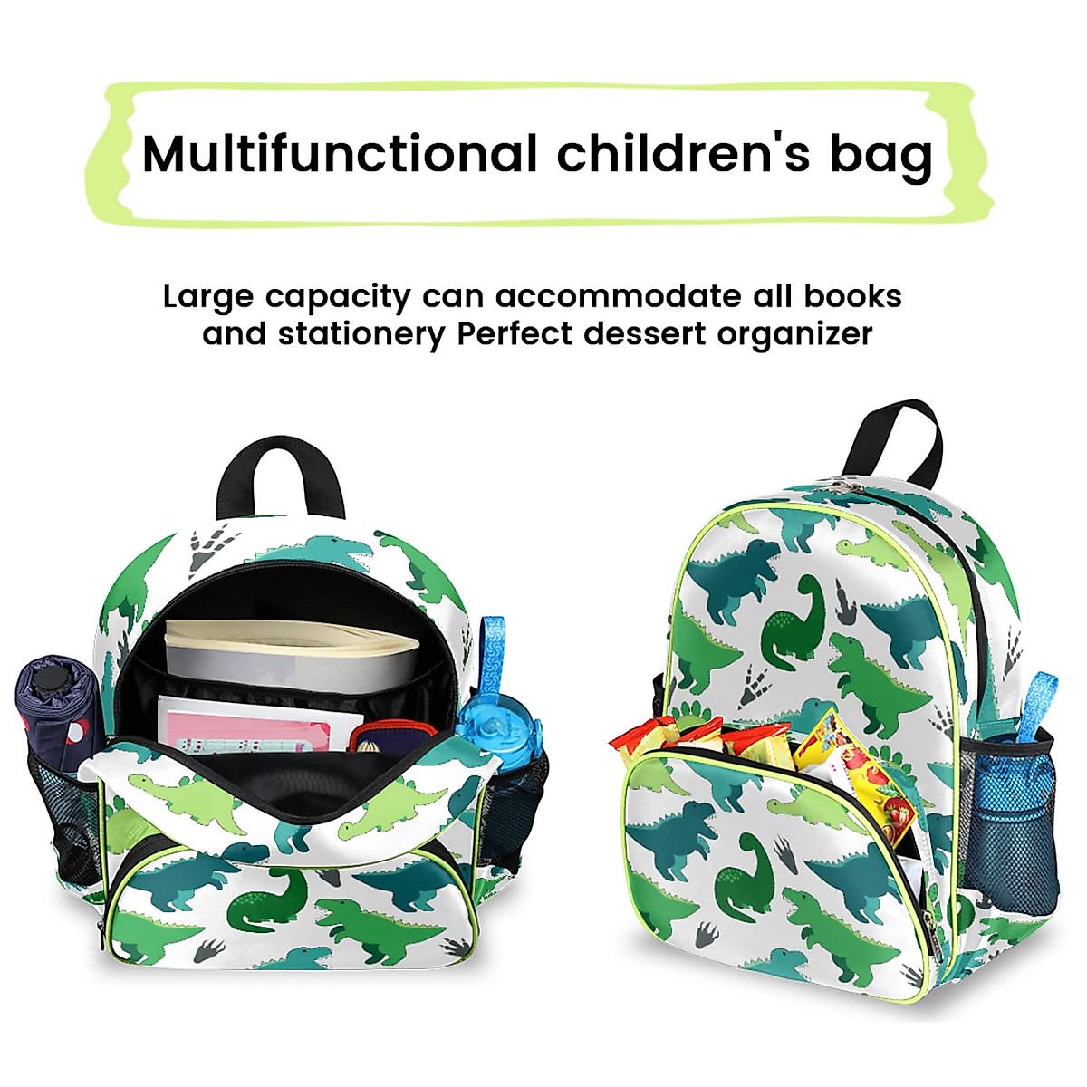 Dinosaur Backpack, Green Dinosaur Footprint Toddler Backpack for Boys 14.2 In, Waterproof Casual Daypack Preschool Backpack Kindergarten School Mini Bookbag with Chest Strap, Durable for Kids Student