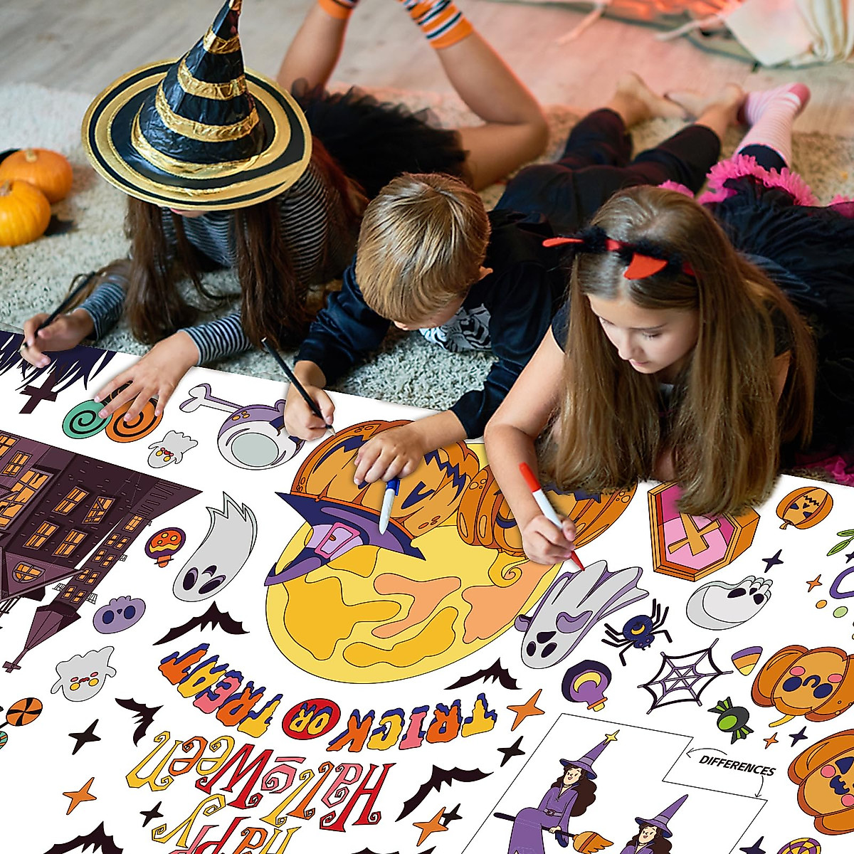 Miucat Halloween Coloring Tablecloth, 79 * 35inch Halloween Crafts for Kids DIY Coloring Tablecovers Halloween Activities for Halloween Games Party Favors Supplies