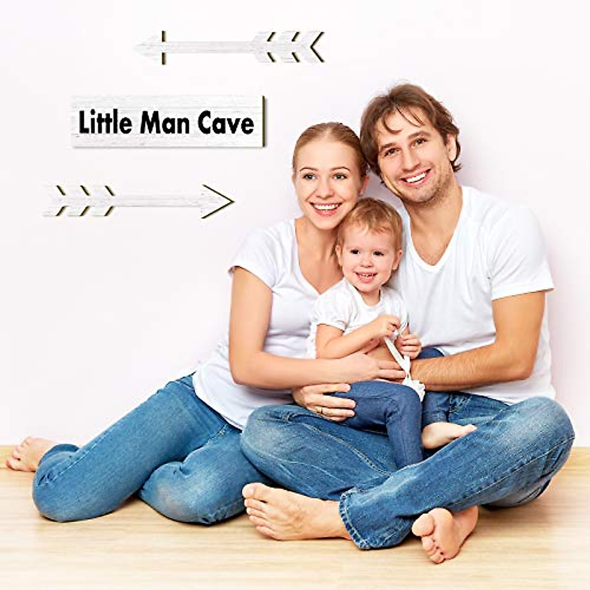 3 Pieces Little Man Cave Wood Sign Decor Toddler Boys Room Wood Wall Art Sign 15 x 4 x 0.2 Rustic Boys Nursery Wall Sign Decor Farmhouse Wooden Arrow Sign for Baby Home Bedroom Living Room (White)