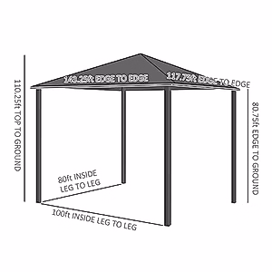 10' x 12' Permanent Gazebo Canopy, Adjustable Metal Roof Hardtop Gazebo, Hardtop Gazebo with Waterproof Metal Roof and Wood Grain Metal Frame for Porch Party, Garden, Grill Gazebo