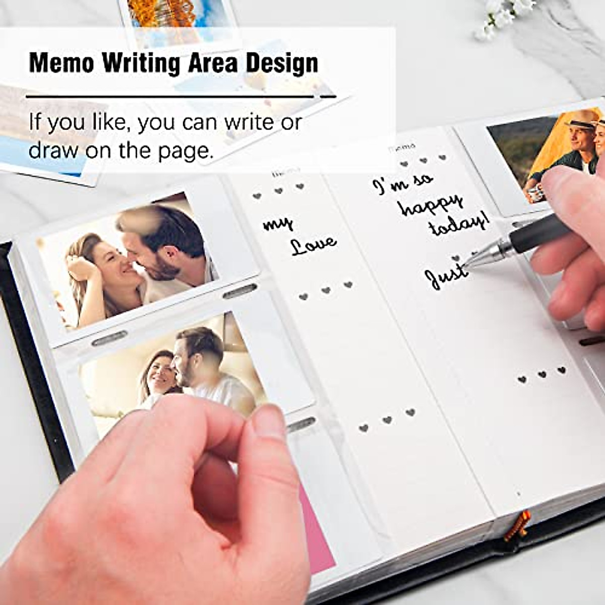 Photo Album for Fujifilm Instax Mini Camera, Polaroid Camera, Instax Photo Album with Memo Areas, 180 Pockets 2x3 Photo Album with Writing Space for Instax Mini 12 11 40 9 7+ Evo Liplay Camera,Black