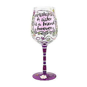 TOP SHELF TS-5061A “A Sister is a Friend Forever” Wine Glass – Hand-painted – Gift Ideas for Her Multicolor, 15oz