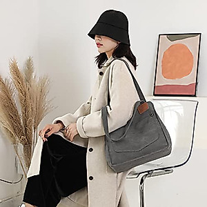 ArcEnCiel Canvas Tote Bag With Zipper, Handbags For Women Large Capacity Purse Shoulder Bags With Pockets(Gray)