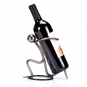 Aayla Tabletop Wine Rack - Metallic Silver Freestanding Countertop Figurine Wine Bottle Holder, Unique Wine Gifts and Accessories for Wine Lovers (Double 1)