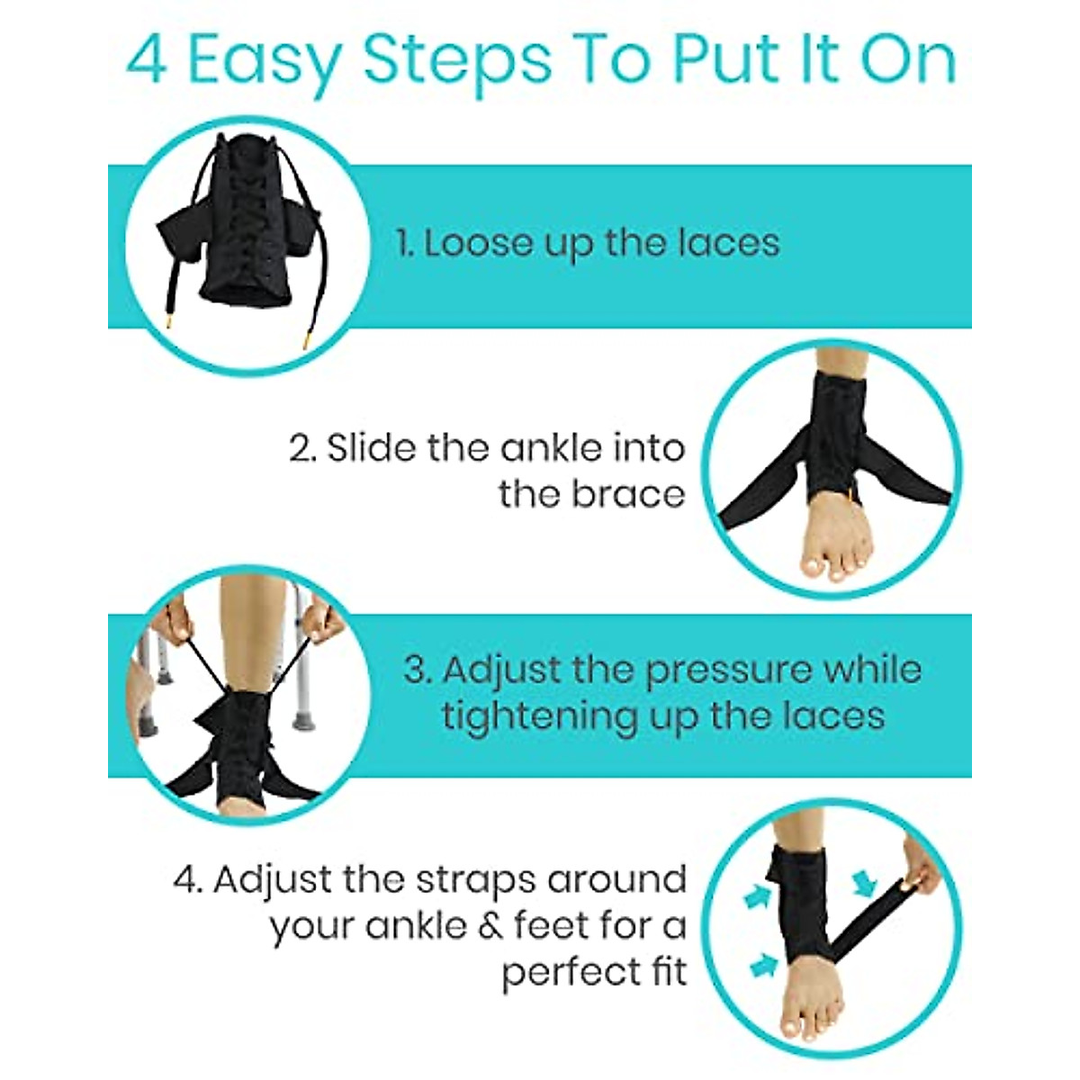 Vive Lace Up Ankle Brace - Men, Women Foot Support Stabilizer Compression Sleeve - Sprained Adjustable Leg Splint - Sprain Rolled Immobilizer Wrap Guard for Running, Volleyball, Basketball, Soccer (S)