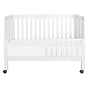Babyletto Maki Full-Size 2-in-1 Portable Folding Crib with Toddler Bed Conversion Kit in White, Greenguard Gold Certified