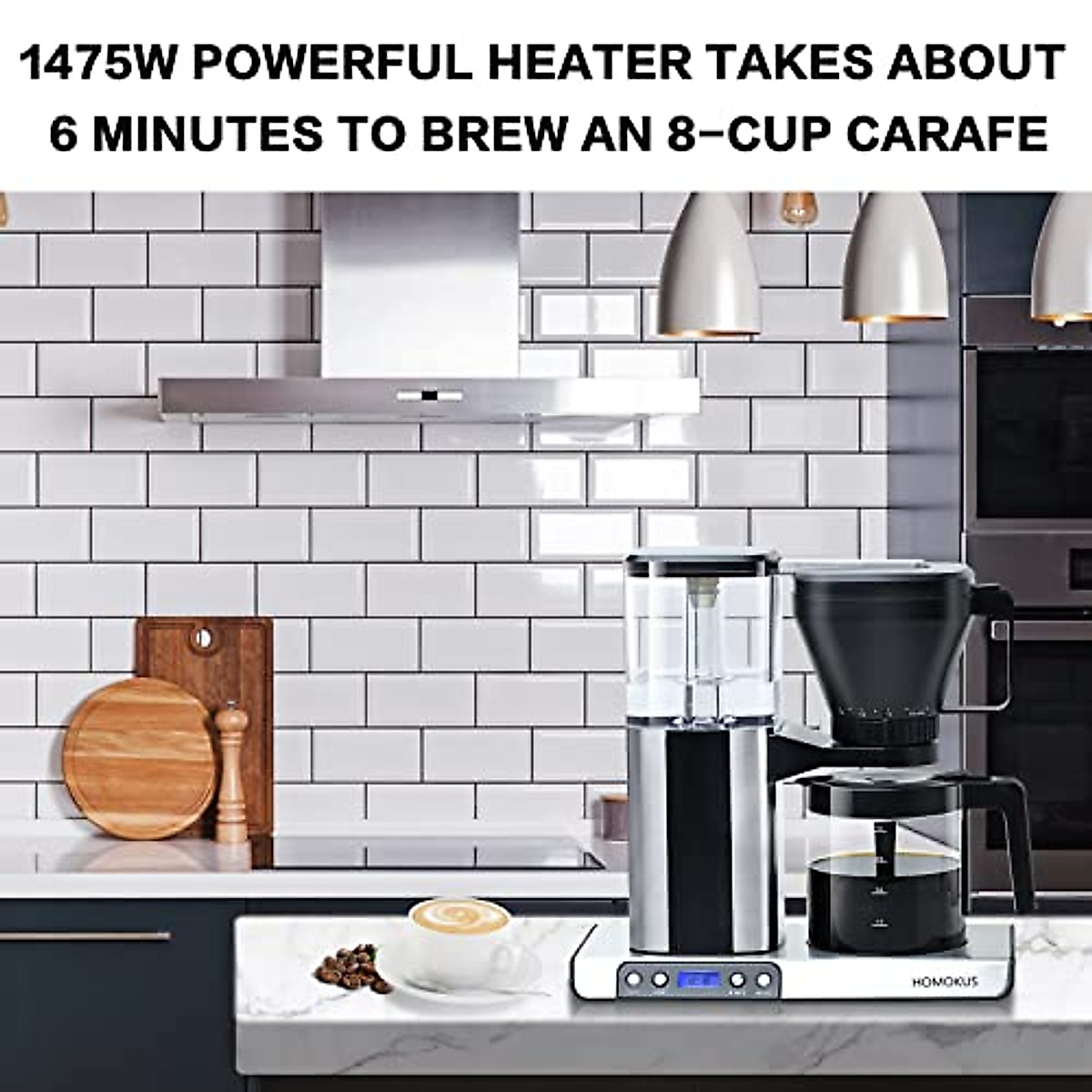 HOMOKUS 8 Cup Stainless Steel Programmable Coffee Maker with Timer - Drip Coffee Machine with Glass Carafe - Polished Silver - 40 Oz - 1.2L