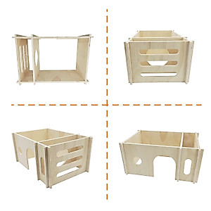 Acsist Guinea Pig Wooden Hideout with Hay Feeder Hamster Wood House Detachable Small Animal Hideouts for Chinchilla Dwarf Rabbit Hamster Hut Hedgehog