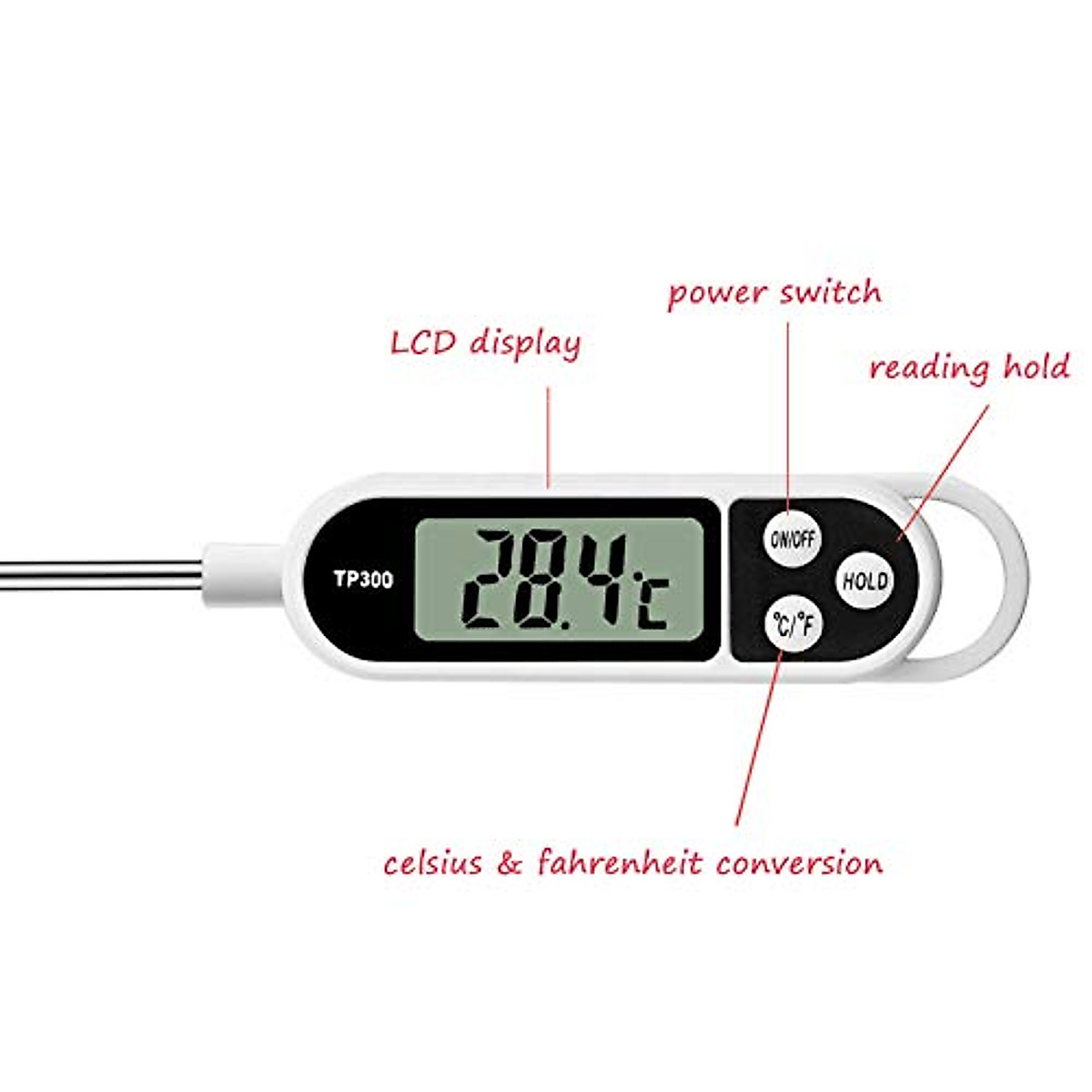Meat Food Candy Thermometer, Probe Instant Read Thermometer, Digital Cooking Kitchen BBQ Grill Thermometer with Long Probe for Liquids Pork Milk Yogurt Deep Fry Roast Baking Temperature