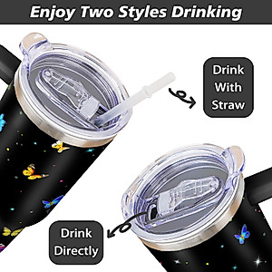 thmasamwr Butterfly Tumbler with Lid and Straw, Stainless Steel 40oz Tumbler with Handle, Butterfly Travel Coffee Mug Water Bottle, Butterfly Gifts Cups for Women and Girls
