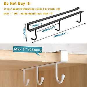 ECROCY Mug Holder Under Cabinet - 3pcs Mug Organizer for Kitchen, Fit for 1 Inch Thickness Shelf or Less - Only Suitable for Flat Buttom Cabinet Without Any Lip