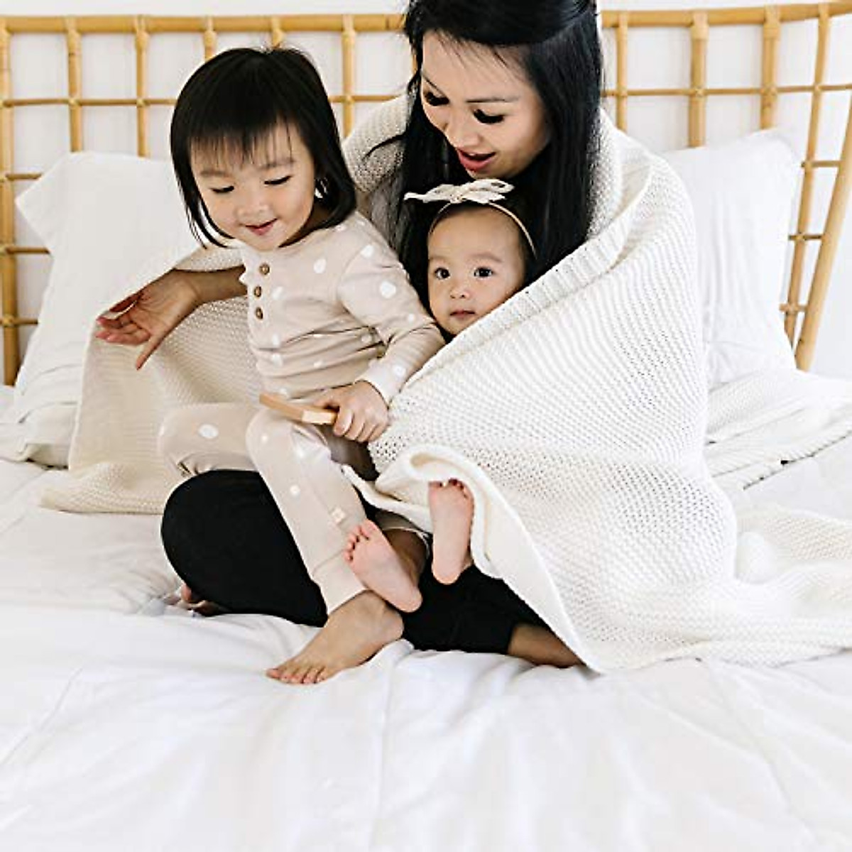 MakeMake Organics Organic Cotton Throw Blanket GOTS Certified Organic Knit Blanket Couch Bed Neutral Fall Colors Soft Cotton Throw Blanket Large (50x60, Ivory White)