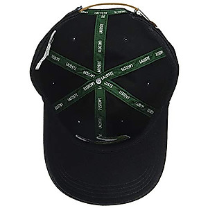 Lacoste mens Lacoste "Big Croc" Twill Adjustable Leather Strap Hat Cap, Black, One Size US