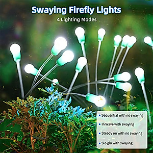 Aluan Firefly Lights Plug in, 2 Pack Garden Decorative Lights Waterproof, Starburst Swaying Outdoor Decorative Lights with 4 Lighting Modes for Garden Patio Flowerbeds Pathway Landscape，Cool White