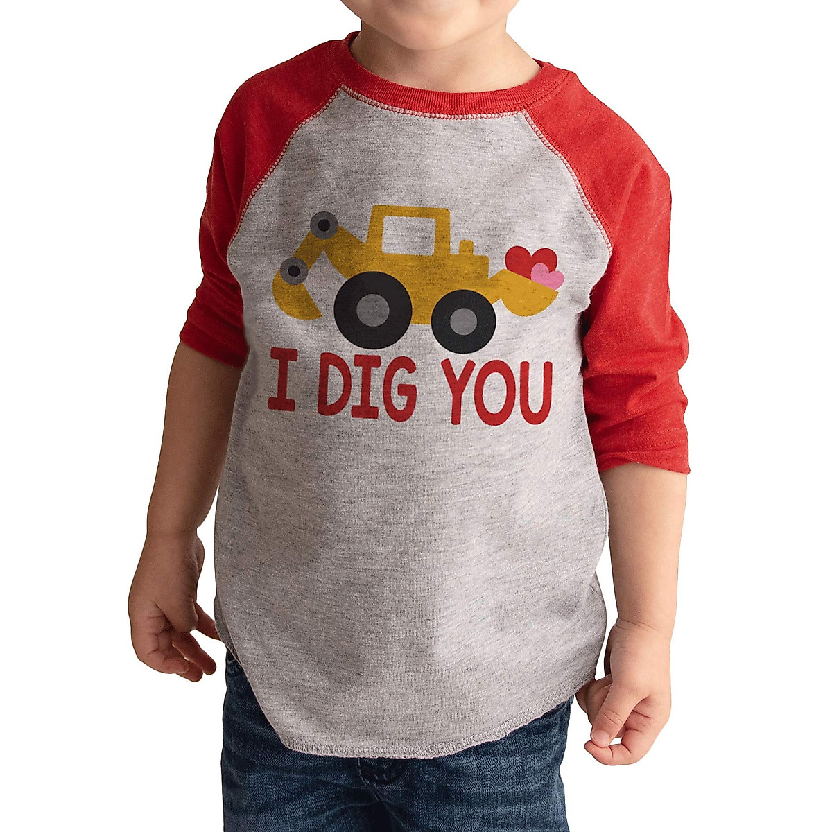 7 ate 9 Apparel Kid's I Dig You Construction Truck Valentine's Day Red Raglan Shirt 3T