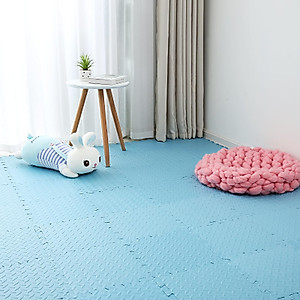 Coolcandy EVA Foam Play Mat, 16 Tiles Colorful Baby Play Mat, Square Kids Playmat with Solid Colored, 0.4" Thickened Interlocking Foam Floor Tiles, Puzzle Play Mat For Baby Lying, Playing (Light Blue)