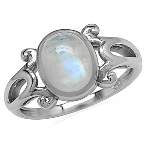 Silvershake Genuine Rainbow Moonstone 925 Sterling Silver ViCaratorian Inspired Casual Ring Size 9.25