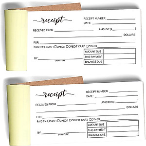 2 Packs 50-Set Receipt Pad, Carbon Duplicate Copy Sales Receipt Form, Invoice Booklet for Stores, Warehouses, Offices, and Restaurants, 6x3 Handheld, 2-Part Carbonless-White/Yellow.