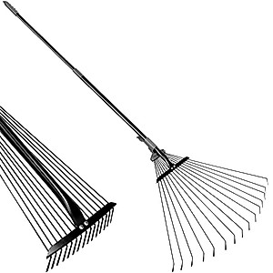 Walensee Garden Leaf Rake 64 Inch Adjustable Folding Leaves Rake Tools Metal Rake with Expandable Head from 7-22 Inch Expanding 15 Tines Shrub Rake to Collect Leaf & Poop Among Lawn and Yards 1 Pack