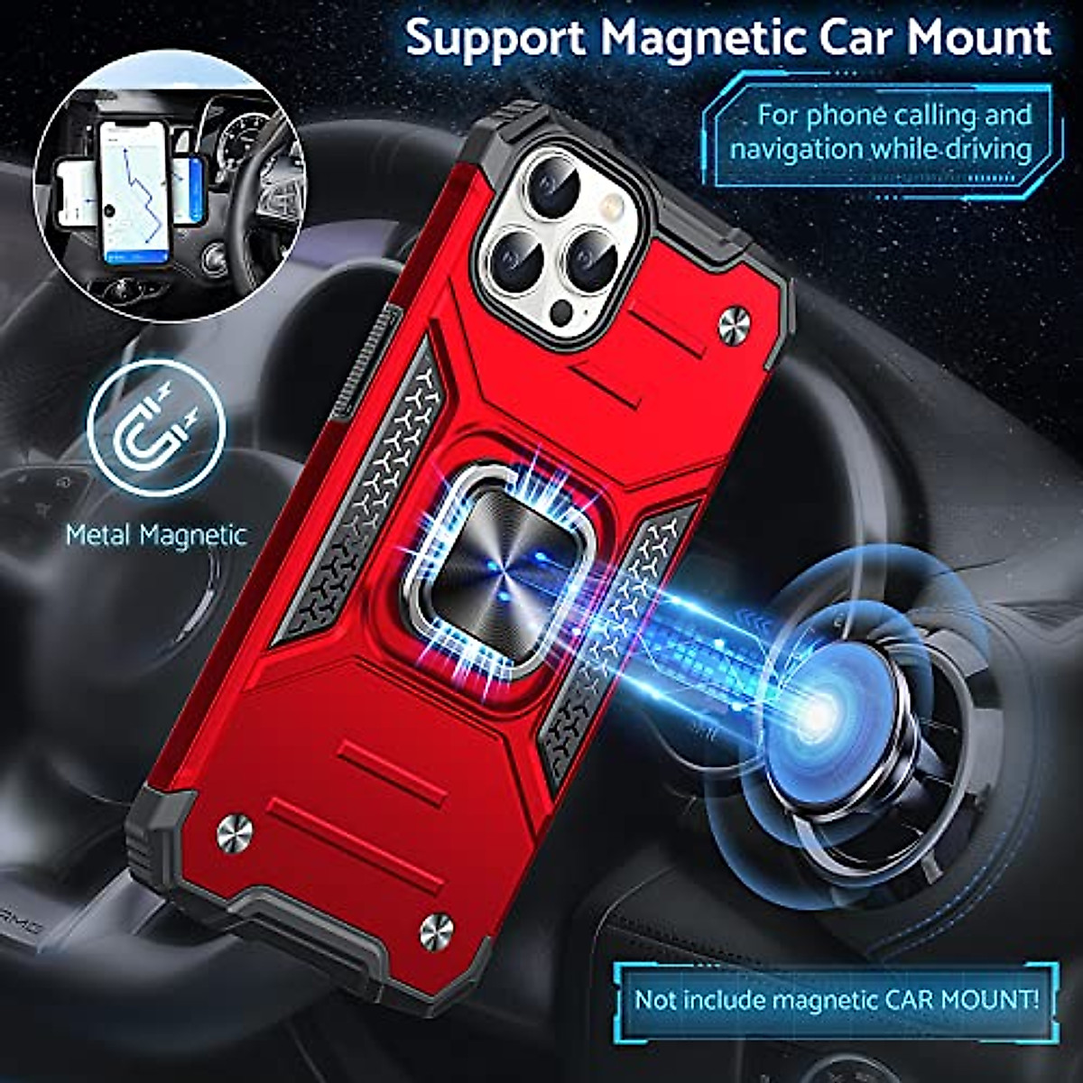 Anqrp Designed for iPhone 12 & iPhone 12 Pro Case, Military Grade Protective Phone Case Cover with Enhanced Metal Ring Kickstand [Support Magnet Mount] Compatible with iPhone 12/12 Pro, Red