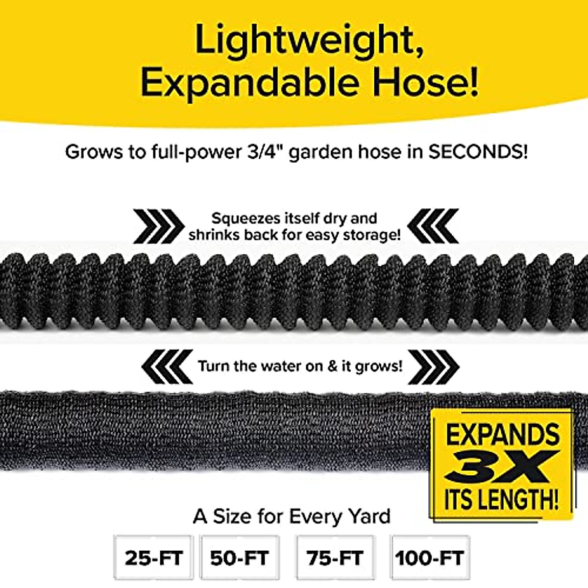Pocket Hose Silver Bullet 50 ft Turbo Shot Nozzle Multiple Spray Patterns Expandable Garden Hose 3/4 in Solid Aluminum Fittings Lead-Free Lightweight and No-Kink,Black