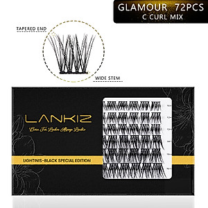LANKIZ DIY Eyelash Extension, 72pcs Lash Clusters Individual Lash Extensions, Soft Cluster Lashes, 10-16mm Mix Resuale Lash Extension Clusters