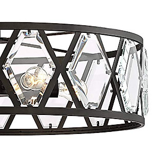 Regency Hill Lexington Black Pendant Chandelier 26" Wide Rustic Industrial Clear Crystal Glass Drum Shade 6-Light Fixture Dining Room House Foyer Entryway Kitchen Bedroom Living Room