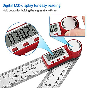 CAMWAY Digital Angle Ruler Protractor 8 Inch,Stainless Steel Digital Angle Finder, Reverse Display, Data Hold LCD Display Zero Locking Function Inside Outside Measuring Ruler
