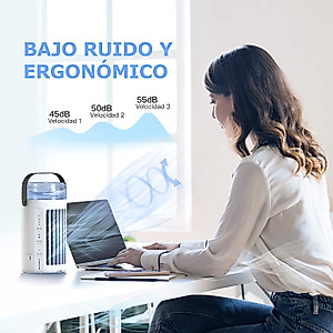 Portable Air Conditioner, Hommie 5 in 1 Personal Mini Air Cooler with 2 Fans, 8 Colors LED Light and 3 Speeds, Small Desk Mini Ac Evaporative Cooler Fanfor Personal Use Small Room