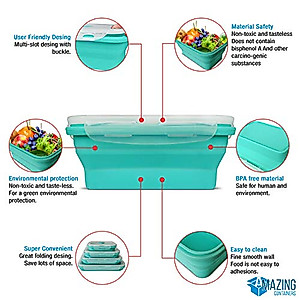 Collapsible Silicone Food Storage Container Set of 4 with Lids | Stackable - Space Saving | Microwaveable | Freezer, Dishwasher Safe| BPA Free|Collapsible Leftover or Meal Prep Lunch Box Containers