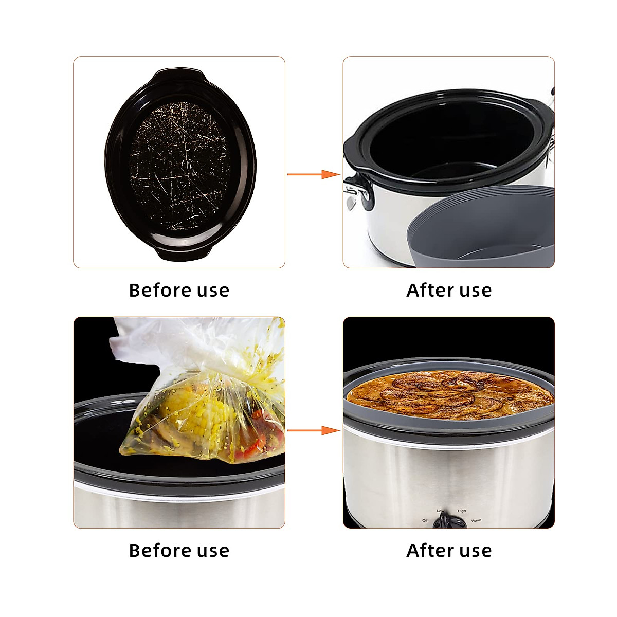 NANSIKE Silicone Crock Pot liner For 7 QT,BPA Free Non-slip Slow Cooker Liners With Food-Grade Silicone Heat Resistant to 450 F,Anti-scratch Reusable Oval Crock Pot Liner, Dishwasher Safe