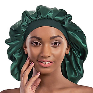 Alnorm Double Layered Satin Bonnet Oversized Sleep Cap for Hair Loss Women Green