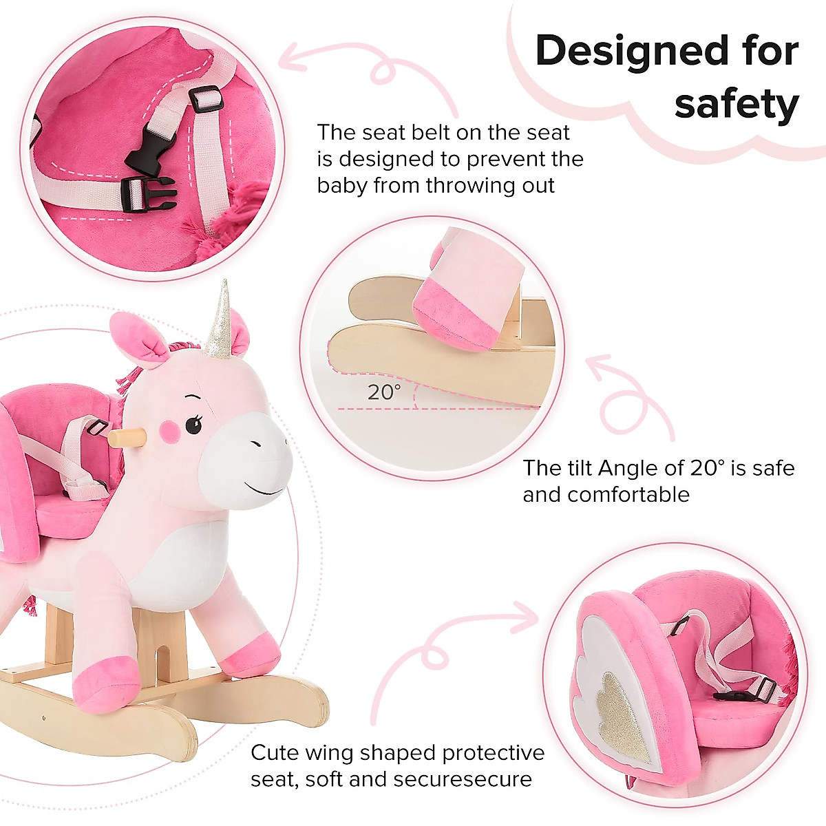 labebe - Baby Rocking Horse, Ride Unicorn, Kid Ride On Toy for 6 Month-3 Year Old, Infant (Boy Girl) Plush Animal Rocker, Toddler/Child Stuffed Ride Toy (Pink)