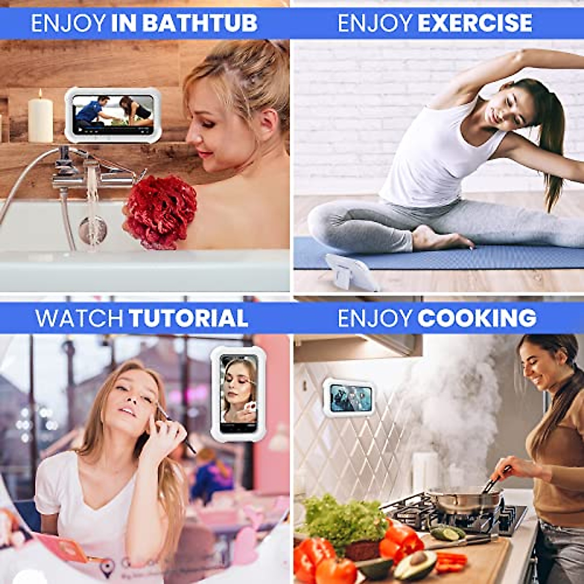 Spread Pixie Dust Shower Phone Holder Waterproof Upgraded Phone Shower Holder Wall Mount Bathroom TV Shower Gadget Shower Accessory Phone Mount iPhone Shower TV (Pure White)