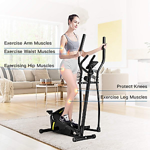 Goplus Elliptical Machine Trainer, Cross Trainer Magnetic Exercise Machine for Home with 8 Level Resistance and Digital Monitor and Extra-Large Pedal (Black)