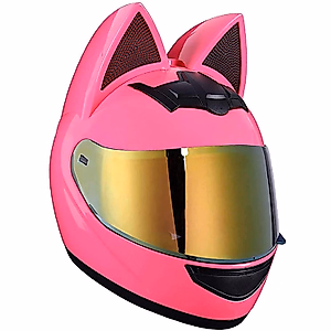 WANGFENG Girl Women Motorcycle Helmet Cat Ear Bluetooth DOT Certified Full Face Motorbike Four Season Flip-Up Helmets with Visor for Street Bike Racing Motocross ATV A,M=(54~56CM), Large