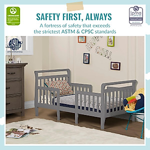 Dream On Me Emma 3-in-1 Convertible Toddler Bed in Storm Grey, Converts to Two Chairs and-Table, Low to Floor Design, JPMA Certified, Non-Toxic Finishes, Safety Rails