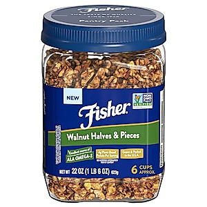 Fisher Chef's Naturals Walnut Halves & Pieces Pantry Pack PET 22 oz, 100% Unsalted Walnuts for Baking & Cooking, Snack Topping, Great with Yogurt & Cereal, Vegan Protein, Keto Snack, Gluten Free, 100% Recyclable