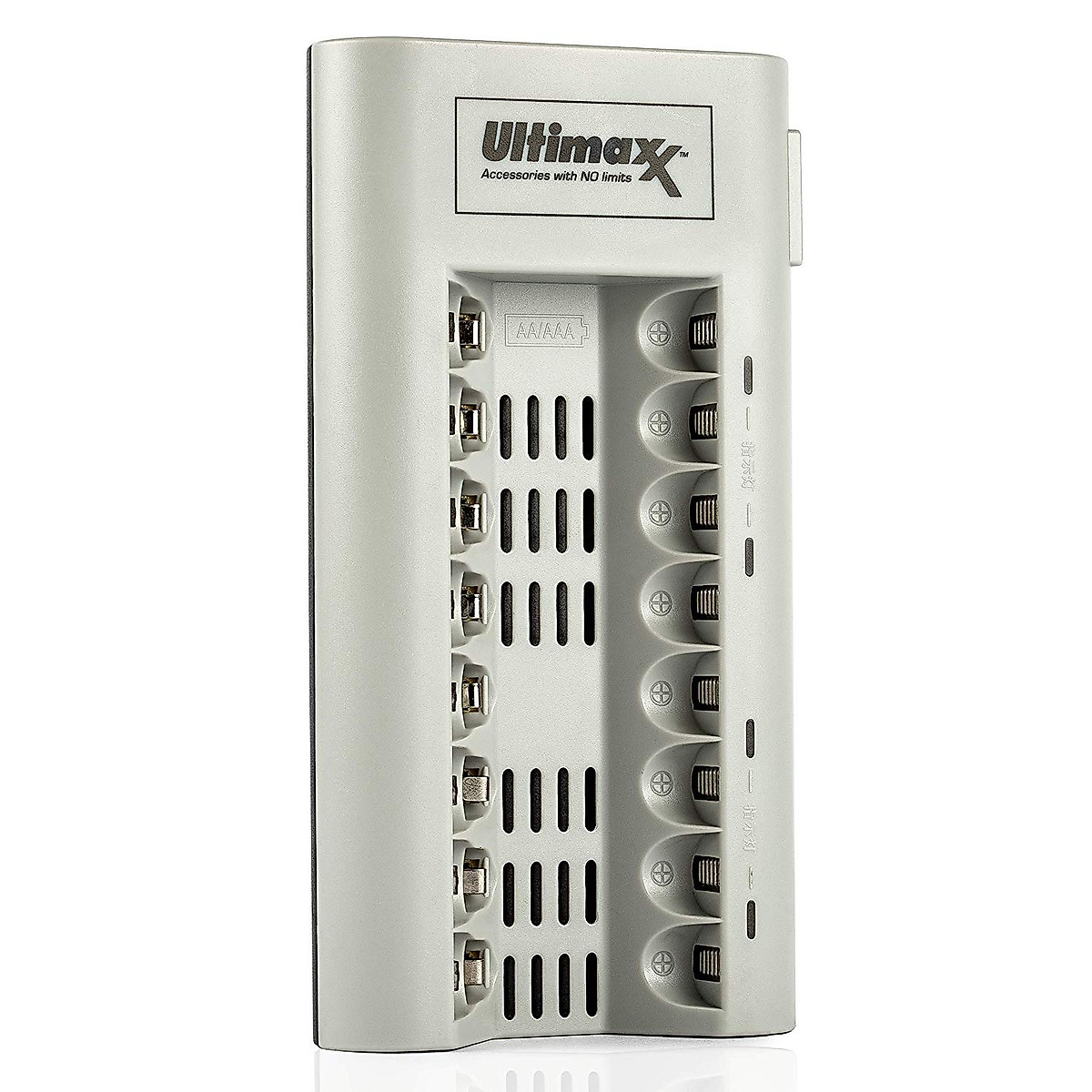 Ultimaxx Charger with Batteries – 8 Port Battery Charger and 2X 4 AA Batteries 3150mAh Memory Free- Rechargeable, Ni-MH, Durable & Long-Lasting Batteries