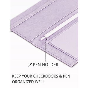 Zreal Checkbook Cover for Women, Premium Vegan Leather Checkbook Covers for Personal Checkbook with Pen Holder, Slim Checkbook Cover with Duplicate Flap (Light Purple)