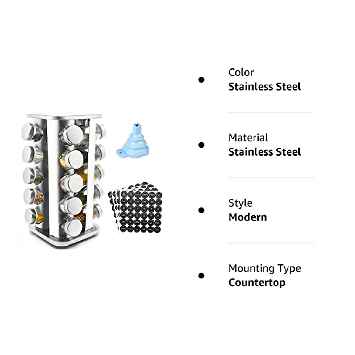 Brimeaws Revolving Spice Rack, Spice Rack Organizer for Cabinet, 20 Jar Rotating Seasoning Organizer Rack Tower Spinning Organizer with 180pcs Reusable Labels & Silicones Funnel for Kitchen