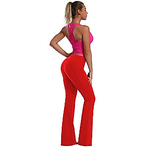 BUBBLELIME 29"/31"/33"/35" 4 Styles Women's Bootcut Yoga Pants Tummy Control - Side Pockets_Scarlet L_29" Inseam