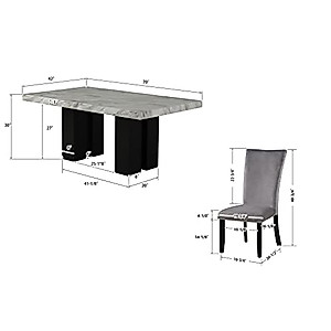 Melpomene Premium 7-Piece Dining Table Set with One 70" L Faux Marble Dining Rectangular Table and 6 Upholstered-Seat Chairs for 6, for Dining Room and Living Room Furniture (Gray)
