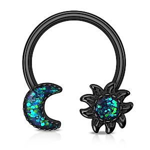 Melighting 16G Septum Rings Moon Daith Piercing Jewelry Sun Black Septum Jewelry 316L Surgical Steel Nose Rings Hoop Helix Earrings Cartilage Jewelry for Women